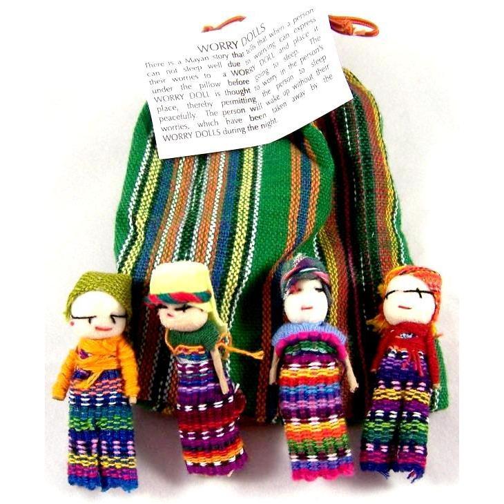 Four Large Worry Dolls in a Textile Pouch - Guatemalan Worry Dolls ...
