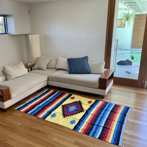 Mexican Floor Rug Aztec design Multicoloured: Light Blue Yoga Blanket ...