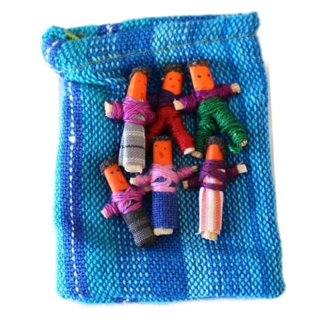 (Six) Mini Worry Dolls In A Textile Pouch Guatemalan Worry Dolls ...