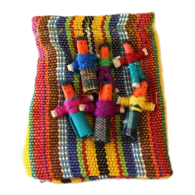 (Six) Mini Worry Dolls In A Textile Pouch Guatemalan Worry Dolls ...