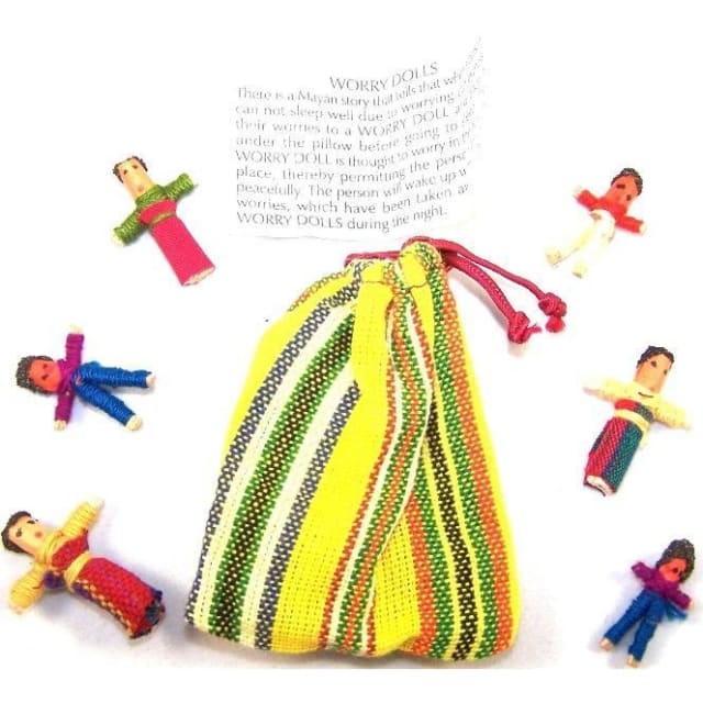 (Six) Mini Worry Dolls In A Textile Pouch Guatemalan Worry Dolls ...