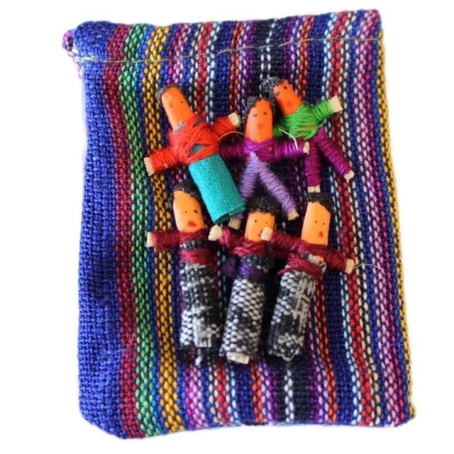 (Six) Mini Worry Dolls In A Textile Pouch Guatemalan Worry Dolls ...